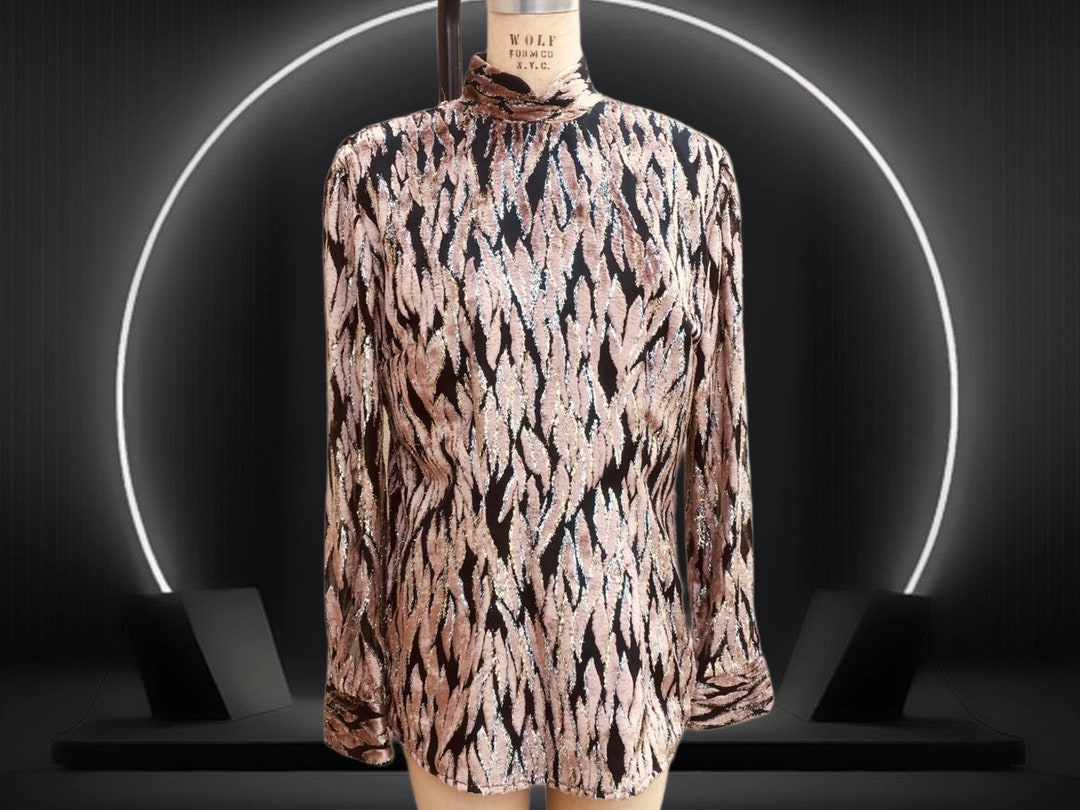 70s Vintage Furry Disco Shirt Metallic Tinsel Faux Fur Animal Tiger ...