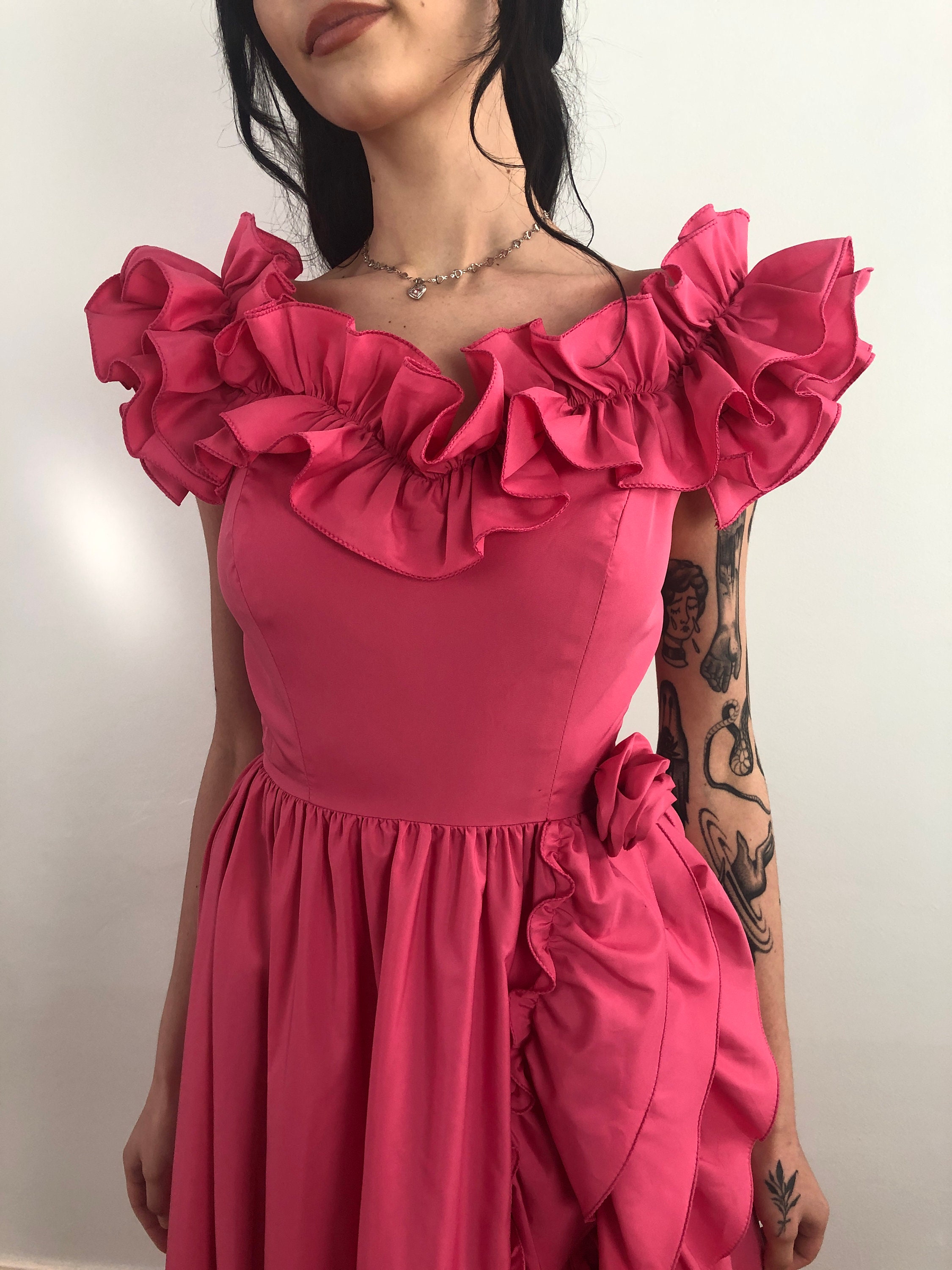 80's Vintage Pink Disco Prom Gown With Ruffles Footloose Dress - Etsy
