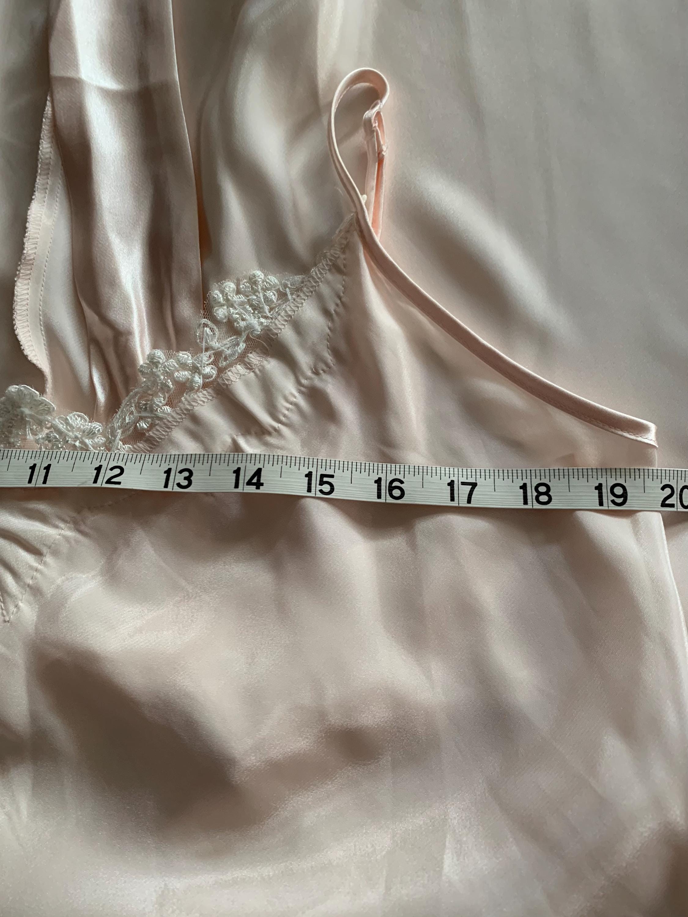 80s Vintage Satin Pink Nightgown With Sequins and Pearls Ruffled Slit ...