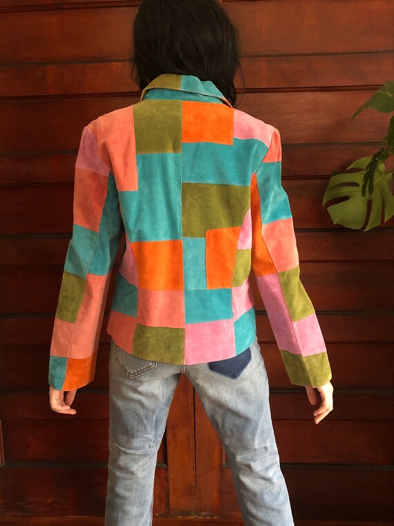 Y2K Patchwork Suede Jacket Vintage Colorful Applique … - Gem