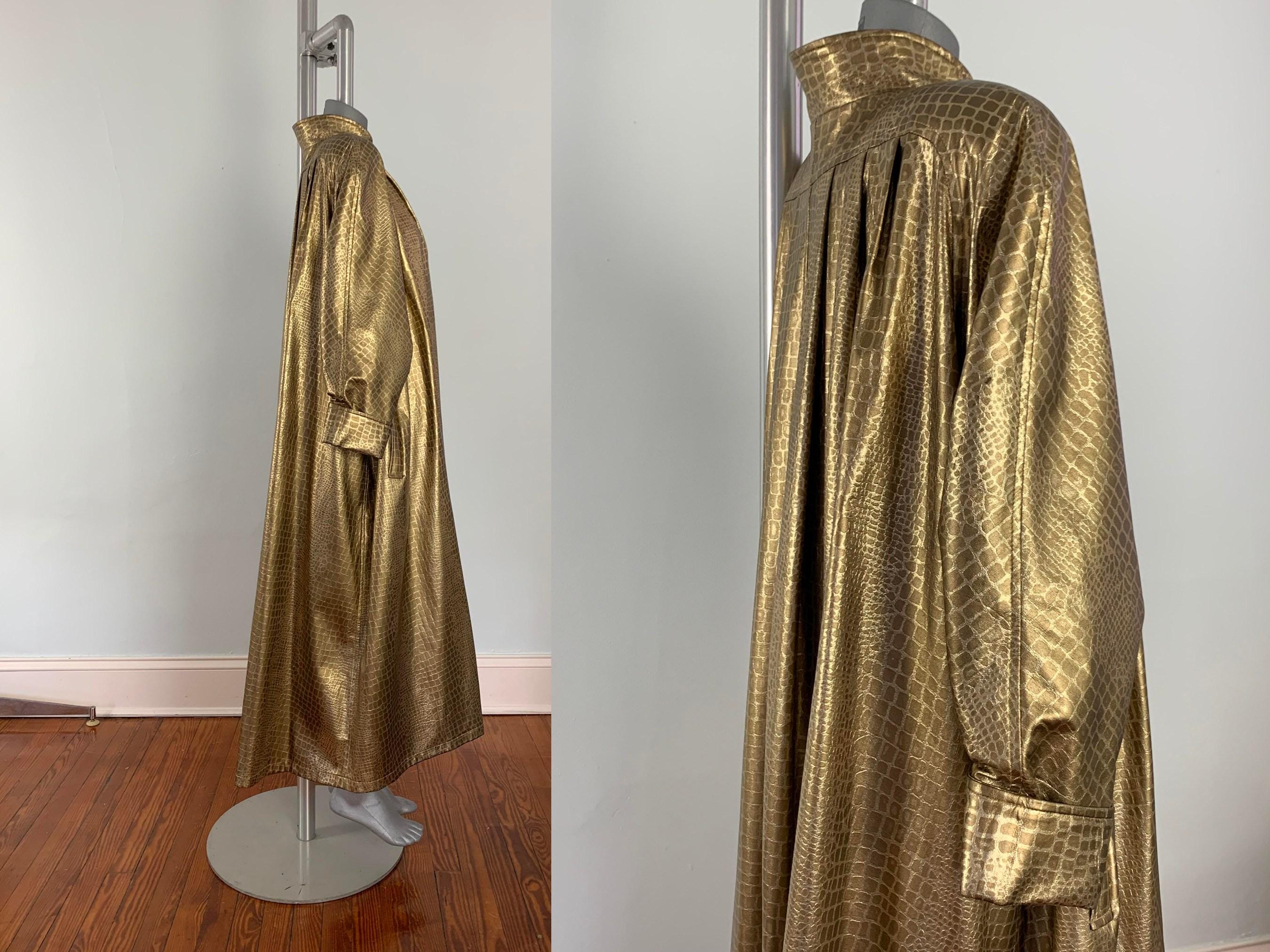 80s Long Gold Coat Metallic Faux Leather Snake Print Oversized Glam ...