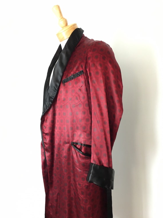 60’s Vintage Red And Black Silk Robe Playboy Smoking … - Gem