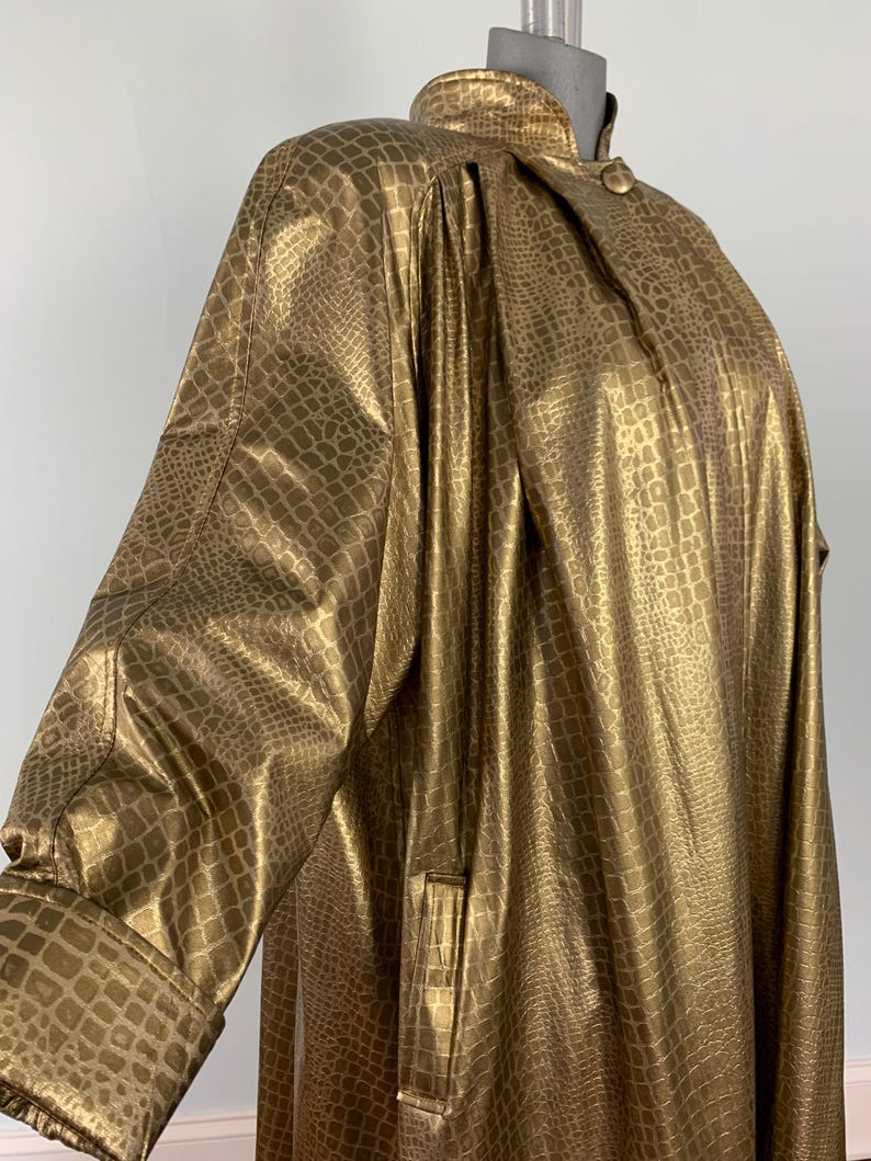80s Long Gold Coat Metallic Faux Leather Snake Print Oversized Glam ...
