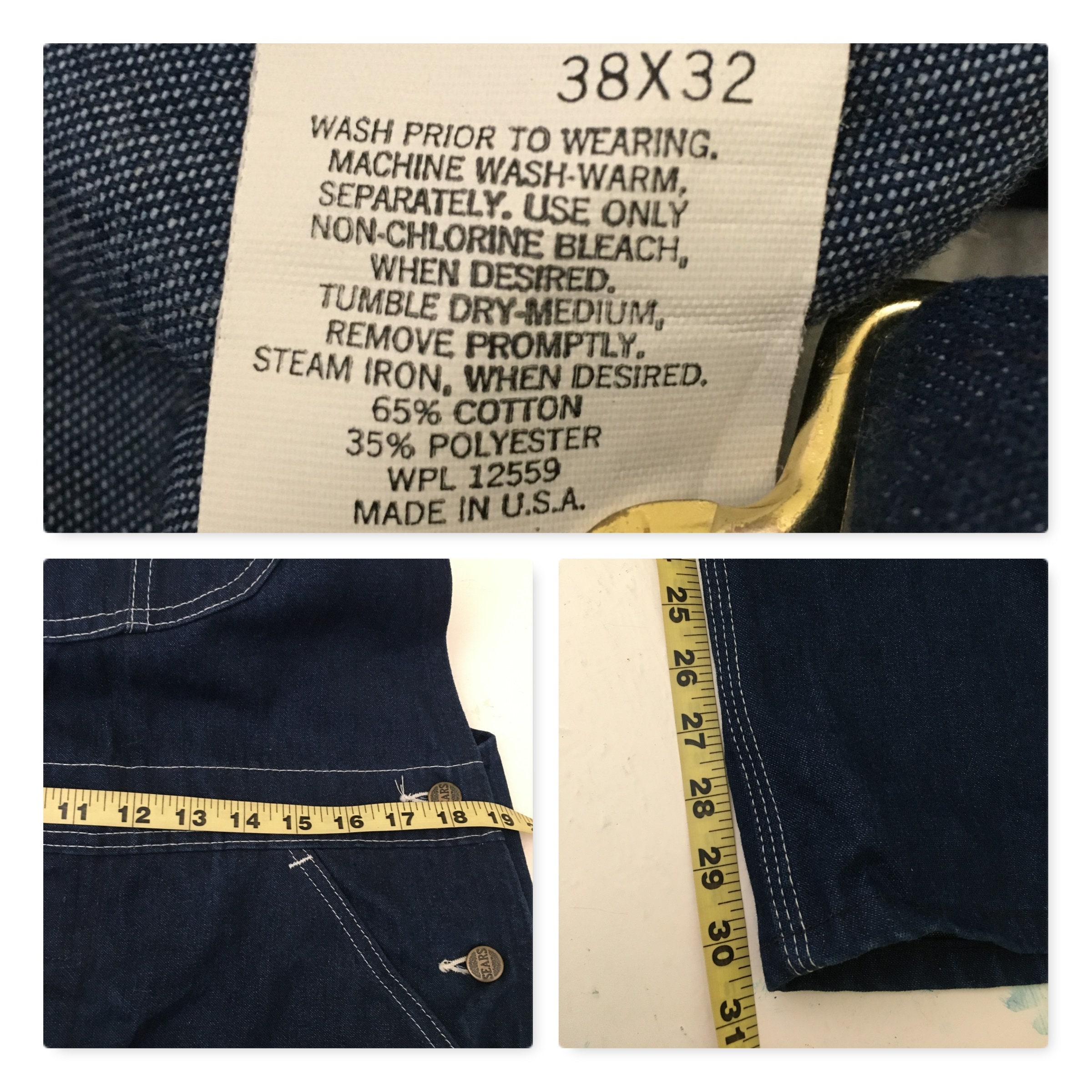 80s Vintage Dark Denim Work Overalls 38 X 32 Sears Roebuck 80s Vintage Dark Denim Work Overalls 38 X 32 Sears Roebuck