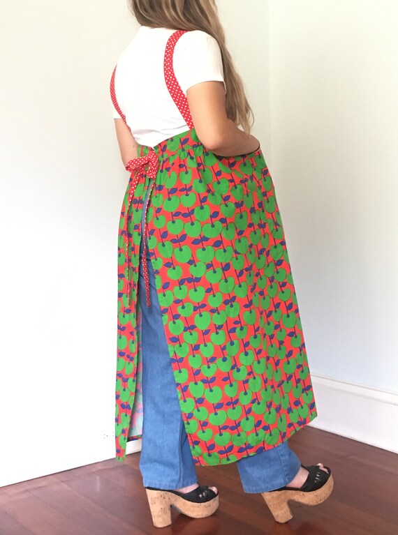 60's Vintage Long Pinafore Wrap Open Back Apron Dress… - Gem