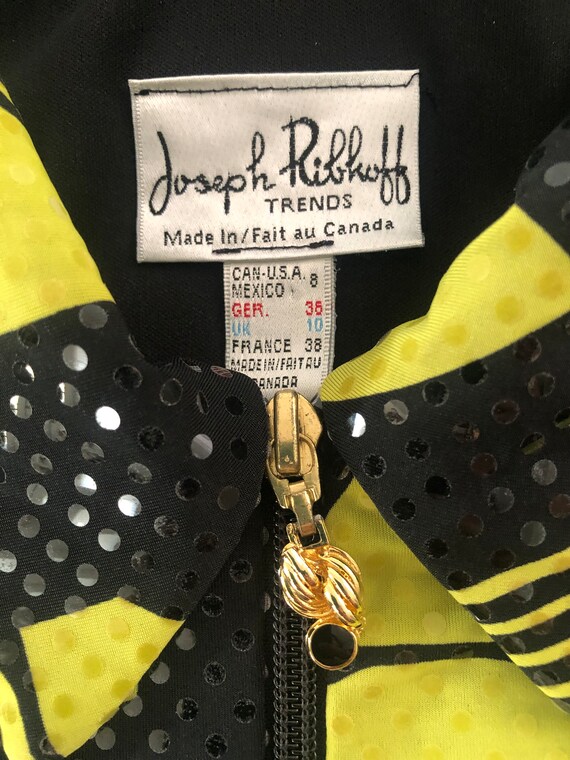 80's Vintage Yellow Black Shiny Wet Look Zip Jacket J… - Gem