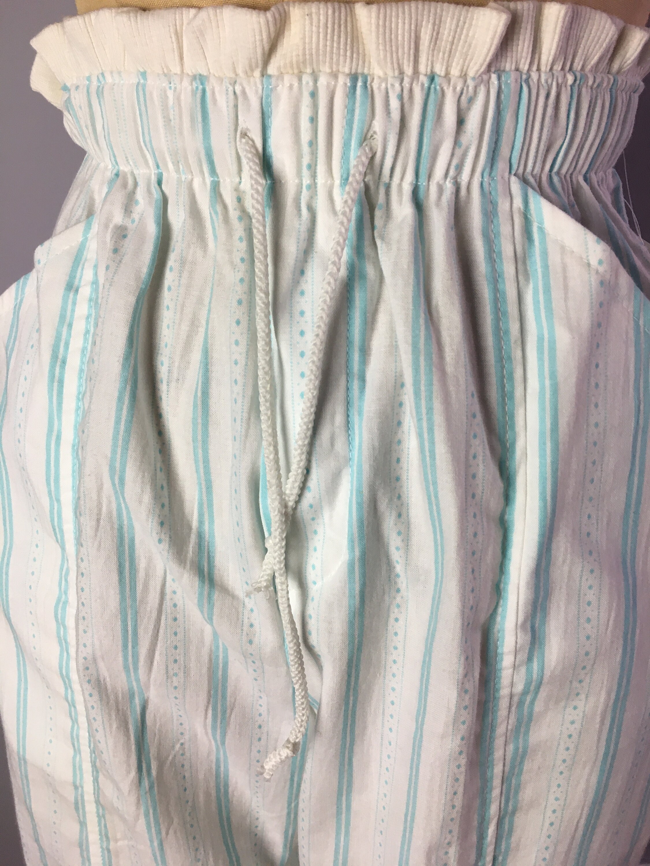 80s Striped Beachcomber Pants High Waisted White & Blue Cotton Tapered ...