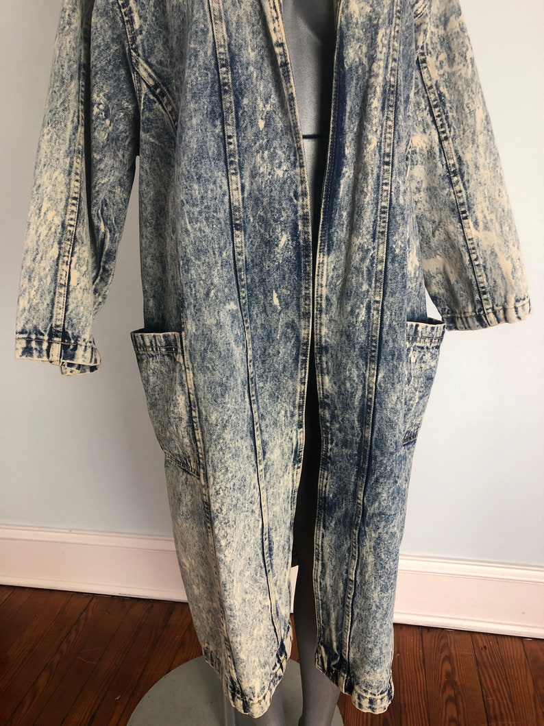 80s Acid Wash Denim Duster Coat Relaxed Fit Open Front Oversized Jean ...