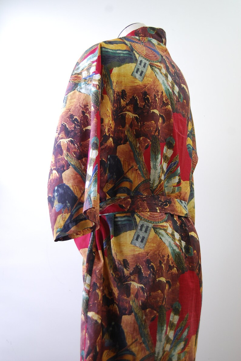 90s VINTAGE Smoking Robe BILL BLASS Peignoir Native American Horses ...