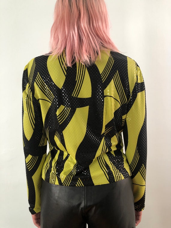 80's Vintage Yellow Black Shiny Wet Look Zip Jacket J… - Gem