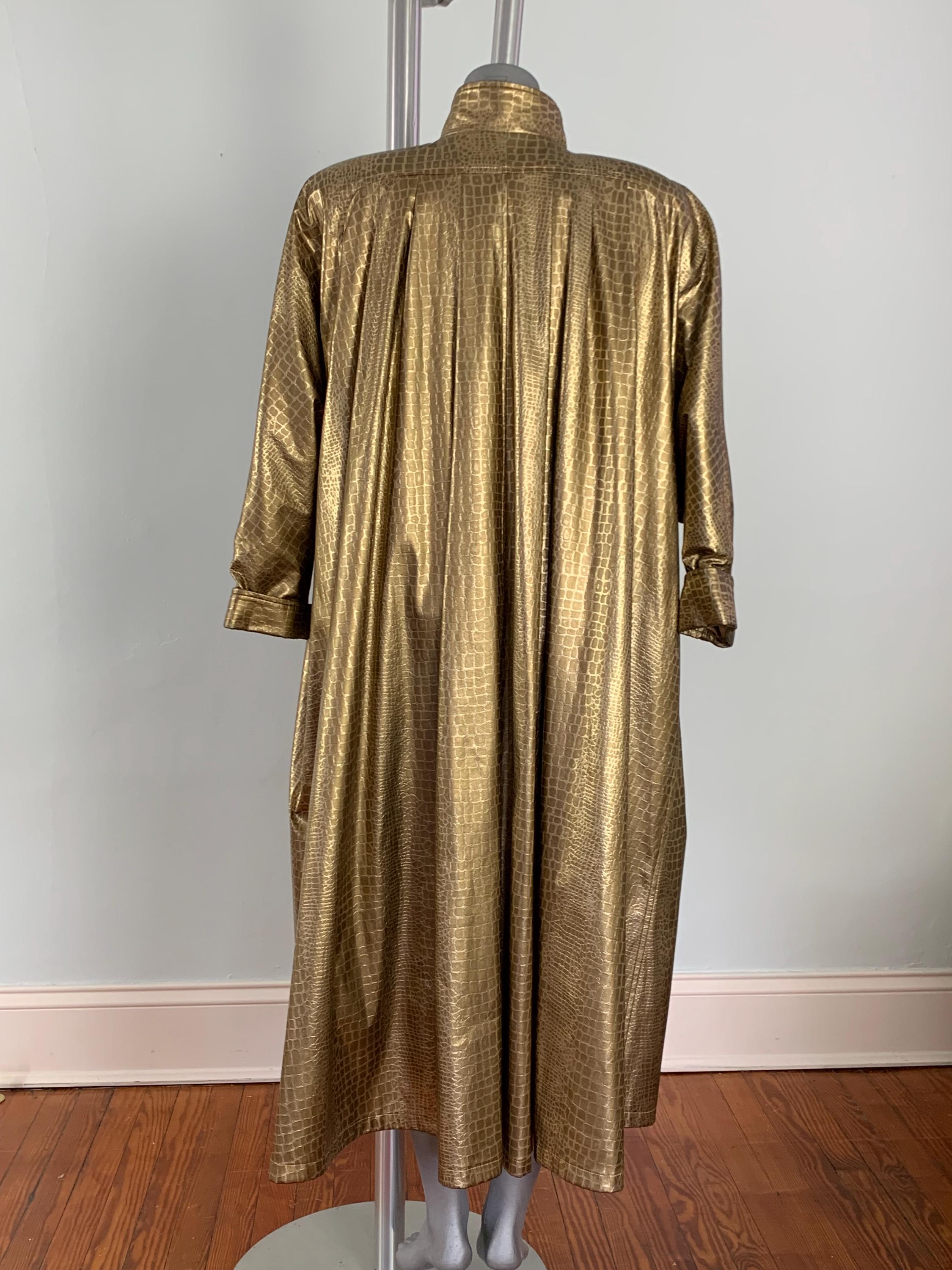 80s Long Gold Coat Metallic Faux Leather Snake Print Oversized Glam ...