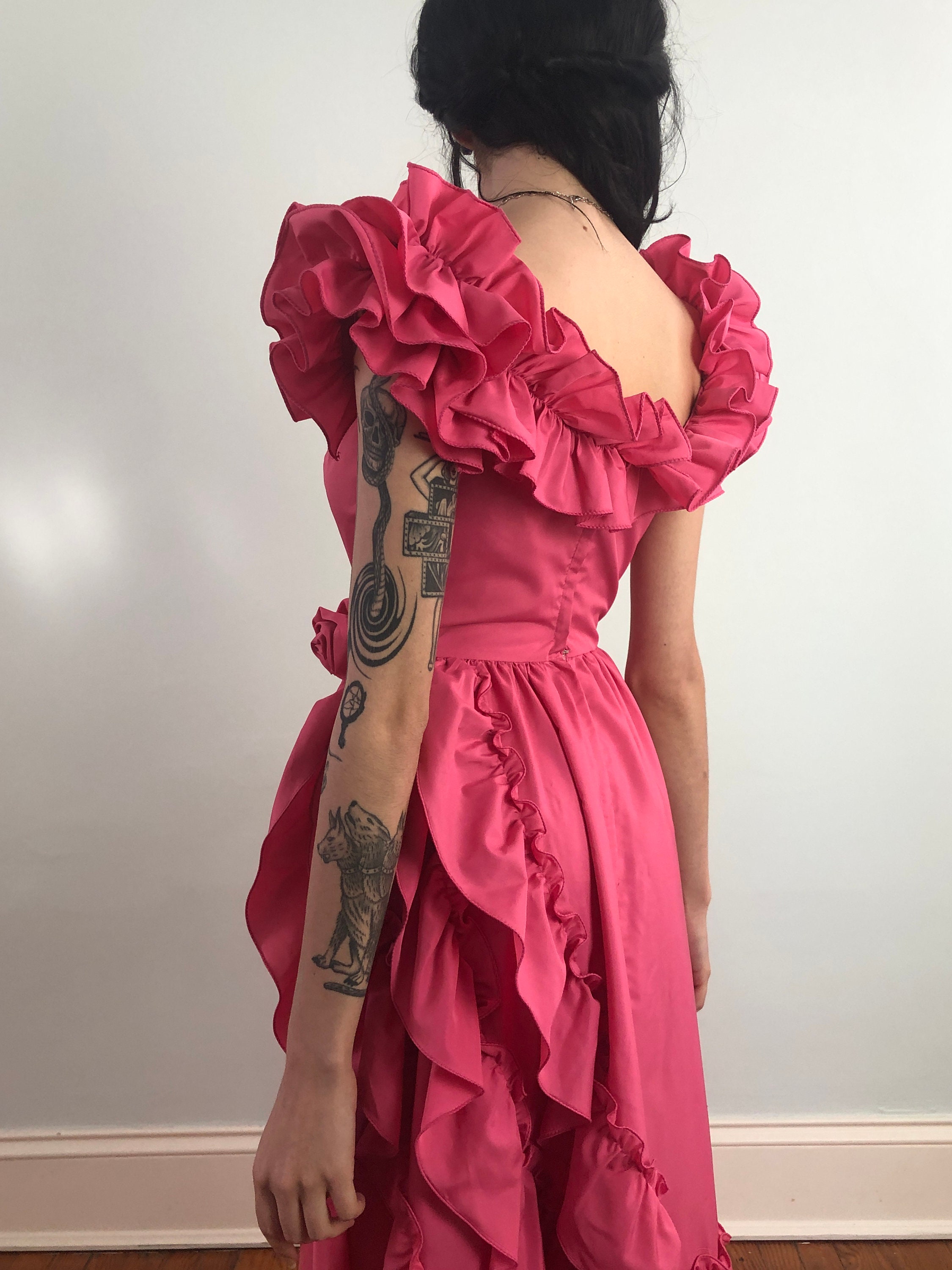 80's Vintage Pink Disco Prom Gown With Ruffles Footloose Dress - Etsy