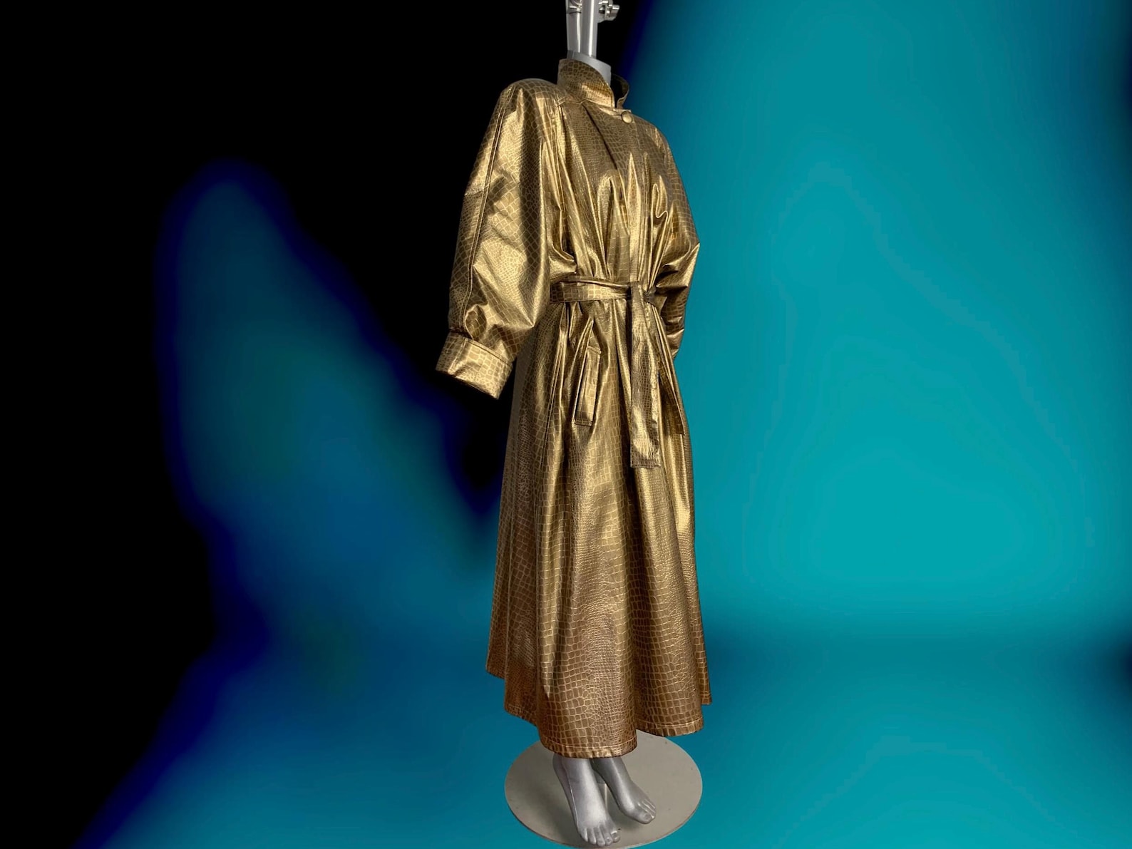 80s Long Gold Coat Metallic Faux Leather Snake Print Oversized Glam ...
