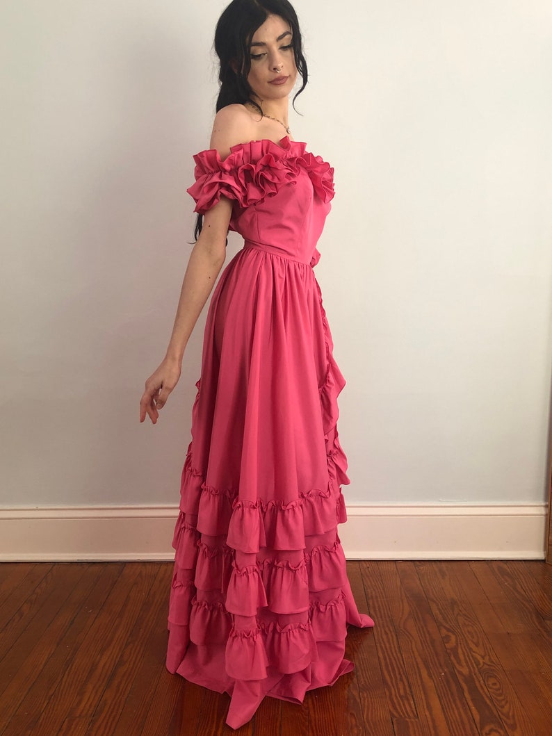 80's Vintage Pink Disco Prom Gown With Ruffles Footloose Dress - Etsy