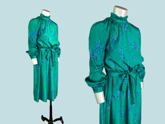 70's Vintage Green Preppy Secretary Dress Malia Petit… - Gem