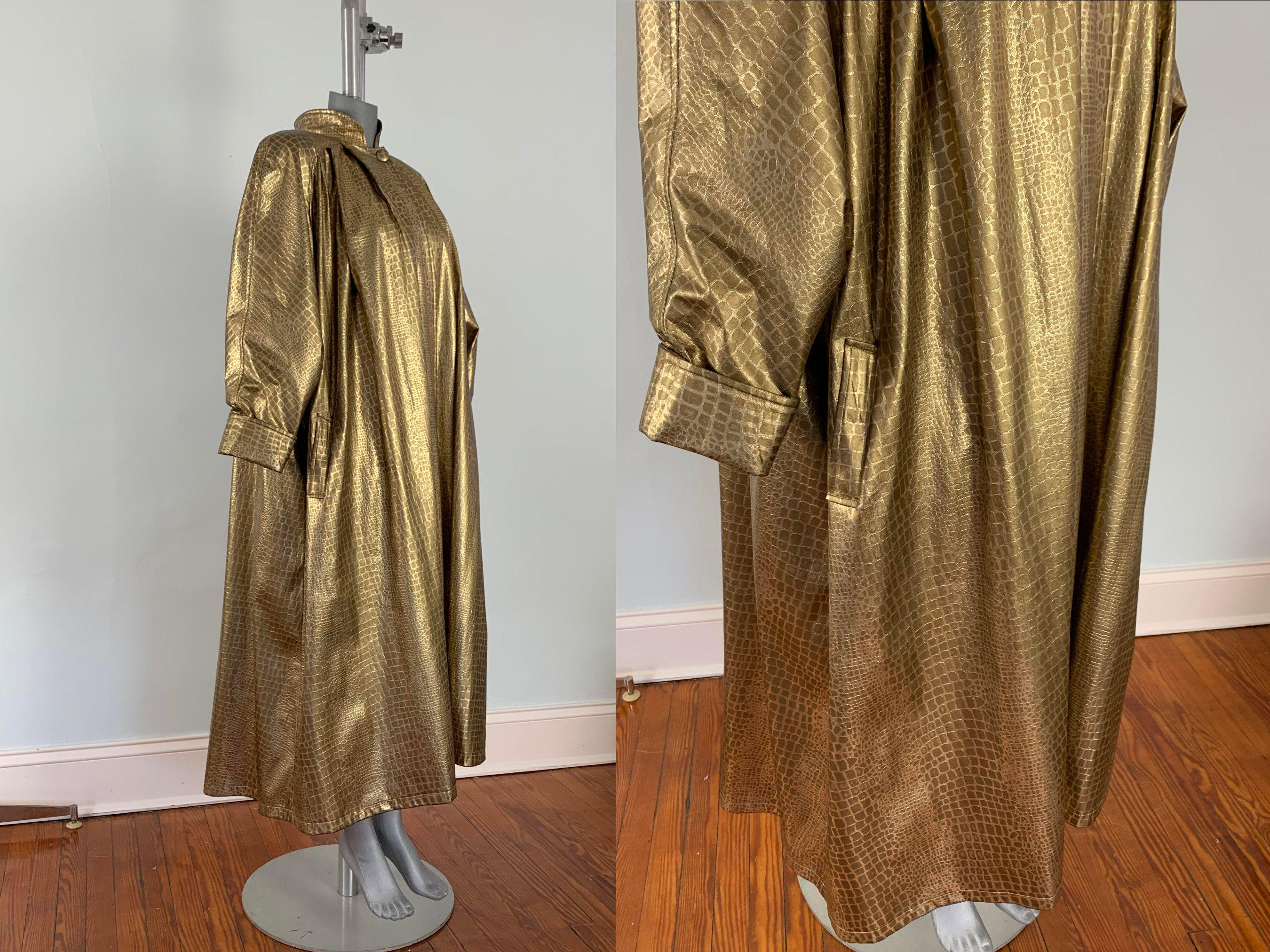 80s Long Gold Coat Metallic Faux Leather Snake Print Oversized Glam ...