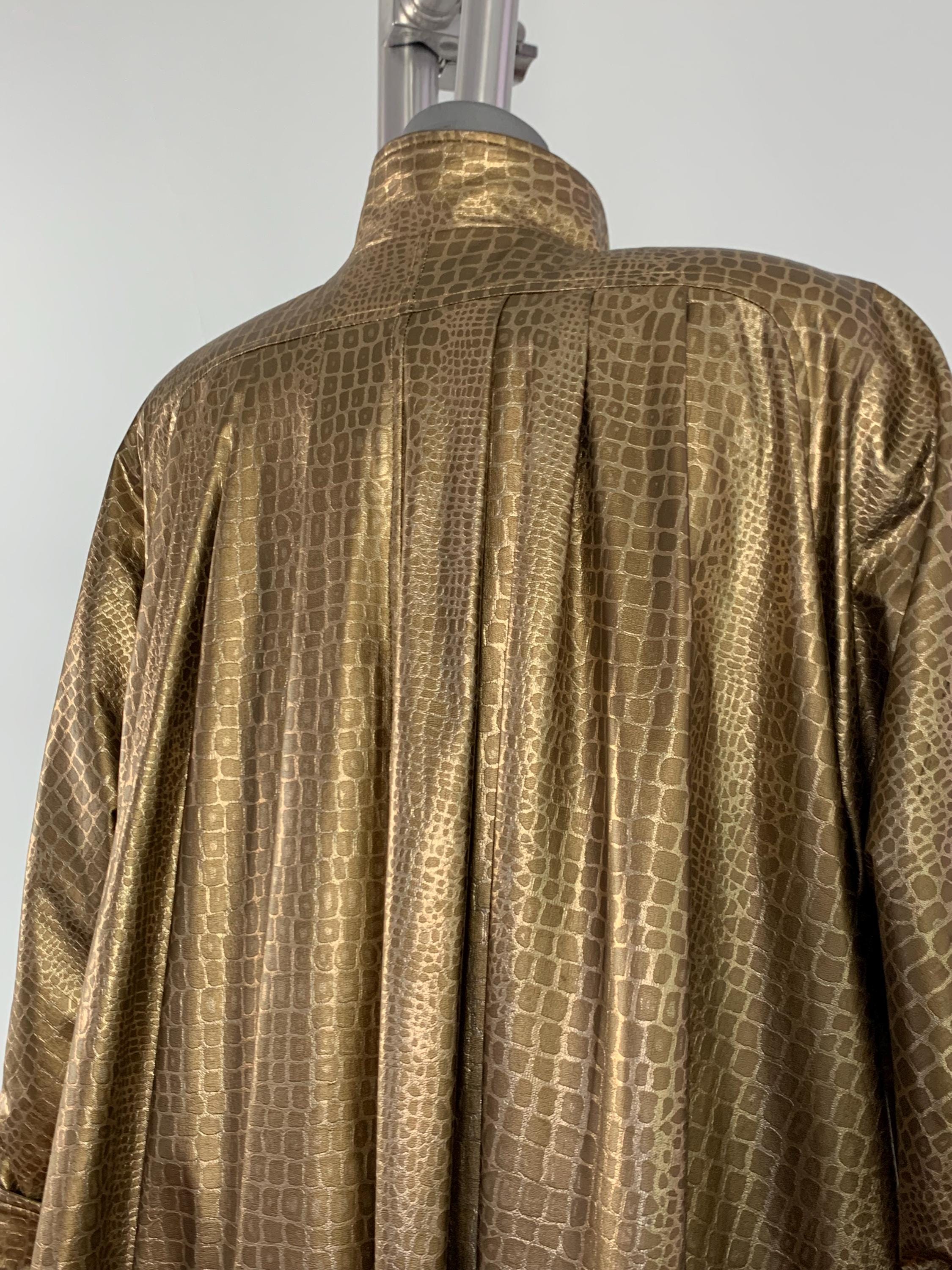 80s Long Gold Coat Metallic Faux Leather Snake Print Oversized Glam ...