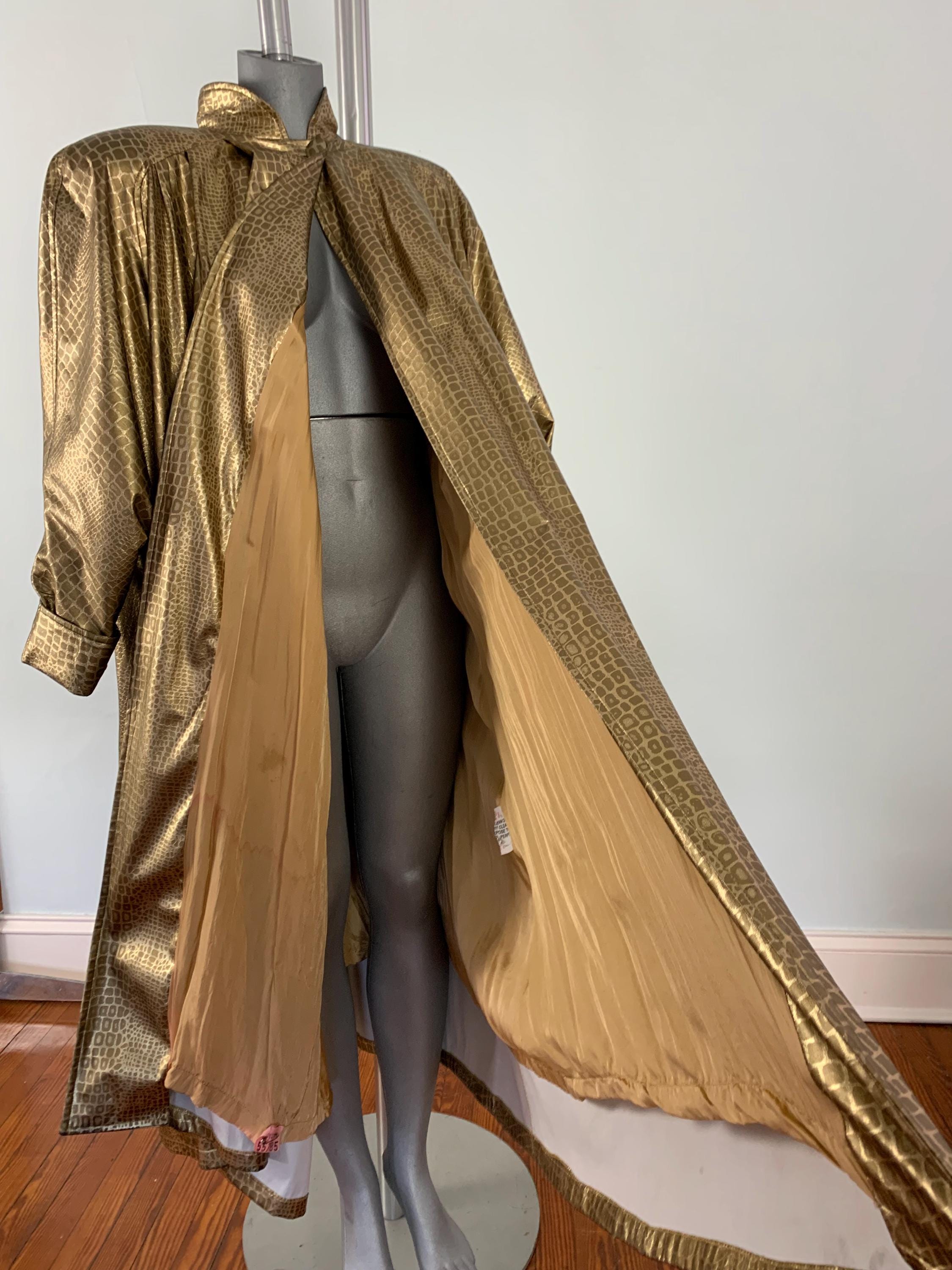 80s Long Gold Coat Metallic Faux Leather Snake Print Oversized Glam ...