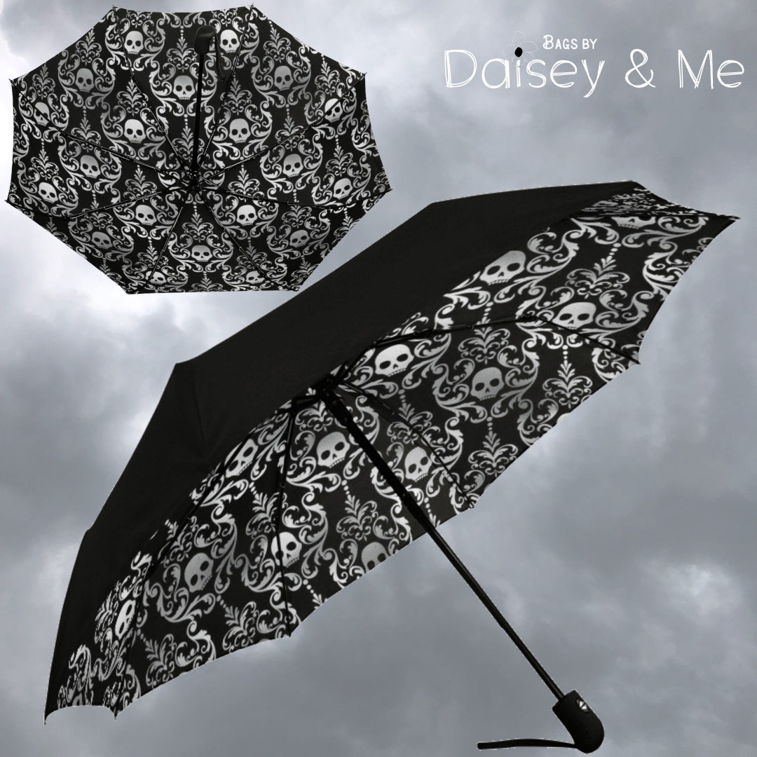 Black Goth Skull Damask Umbrella Sugar Skull Crossbones Witchy Vibes ...