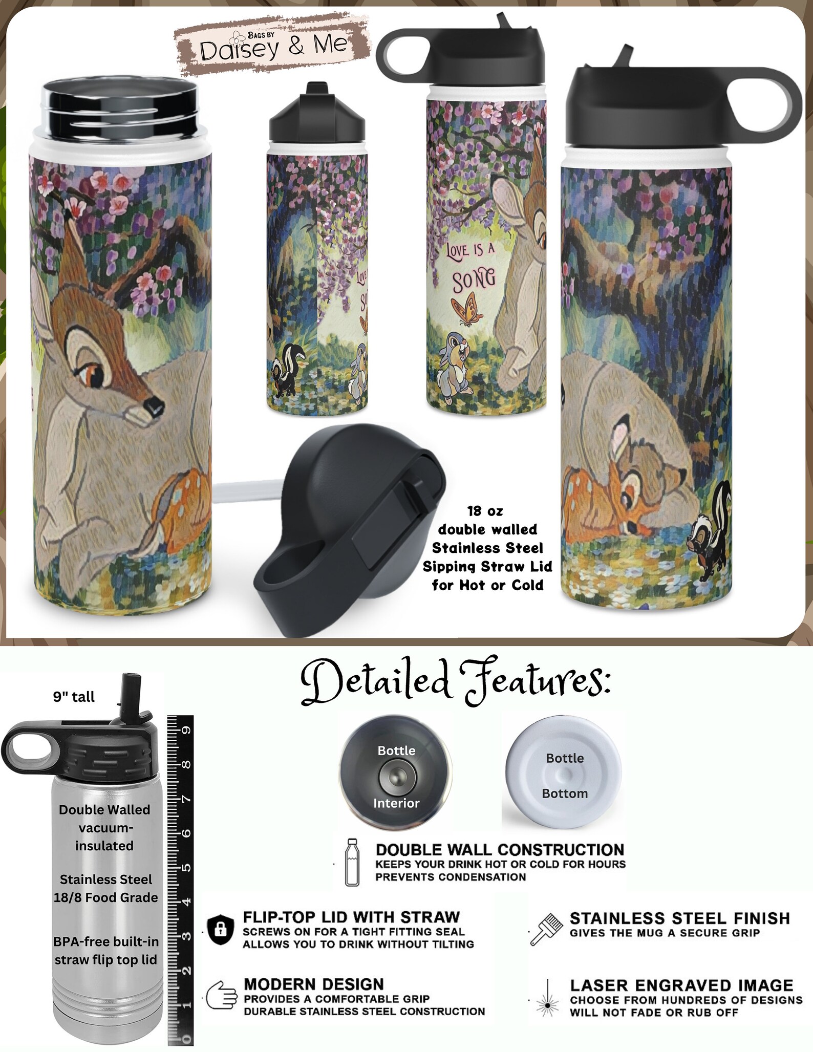 Bambi • Hot and Cold •tumbler • Insulated Stainless Steel Bottle ...