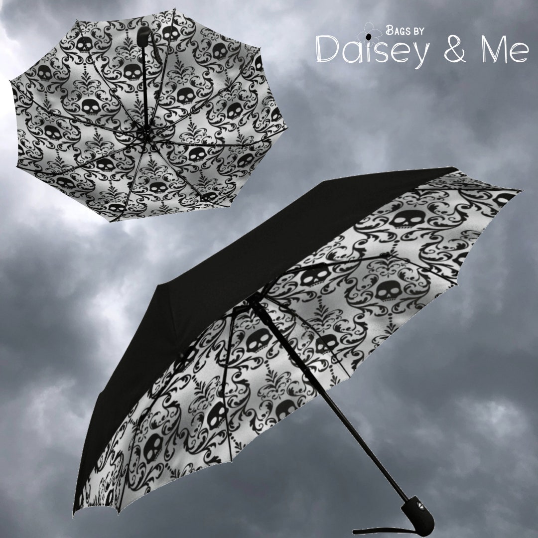 Skull Damask Umbrella Black Goth Sugar Skull Crossbones Witchy Vibes ...