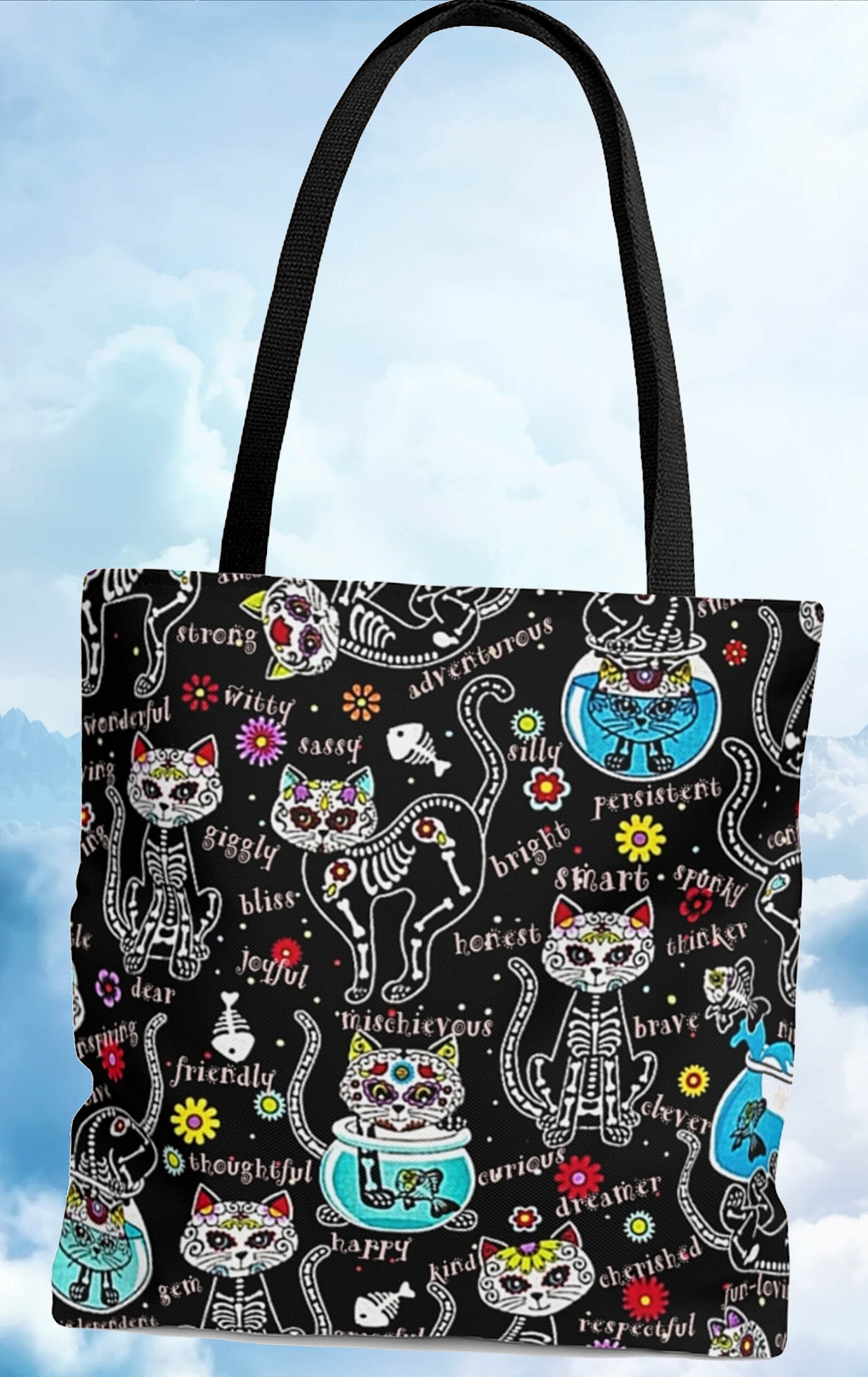 Sugar Skull Cat Tote Bag Skull Cat Tote Sugar Skull Cat | Etsy