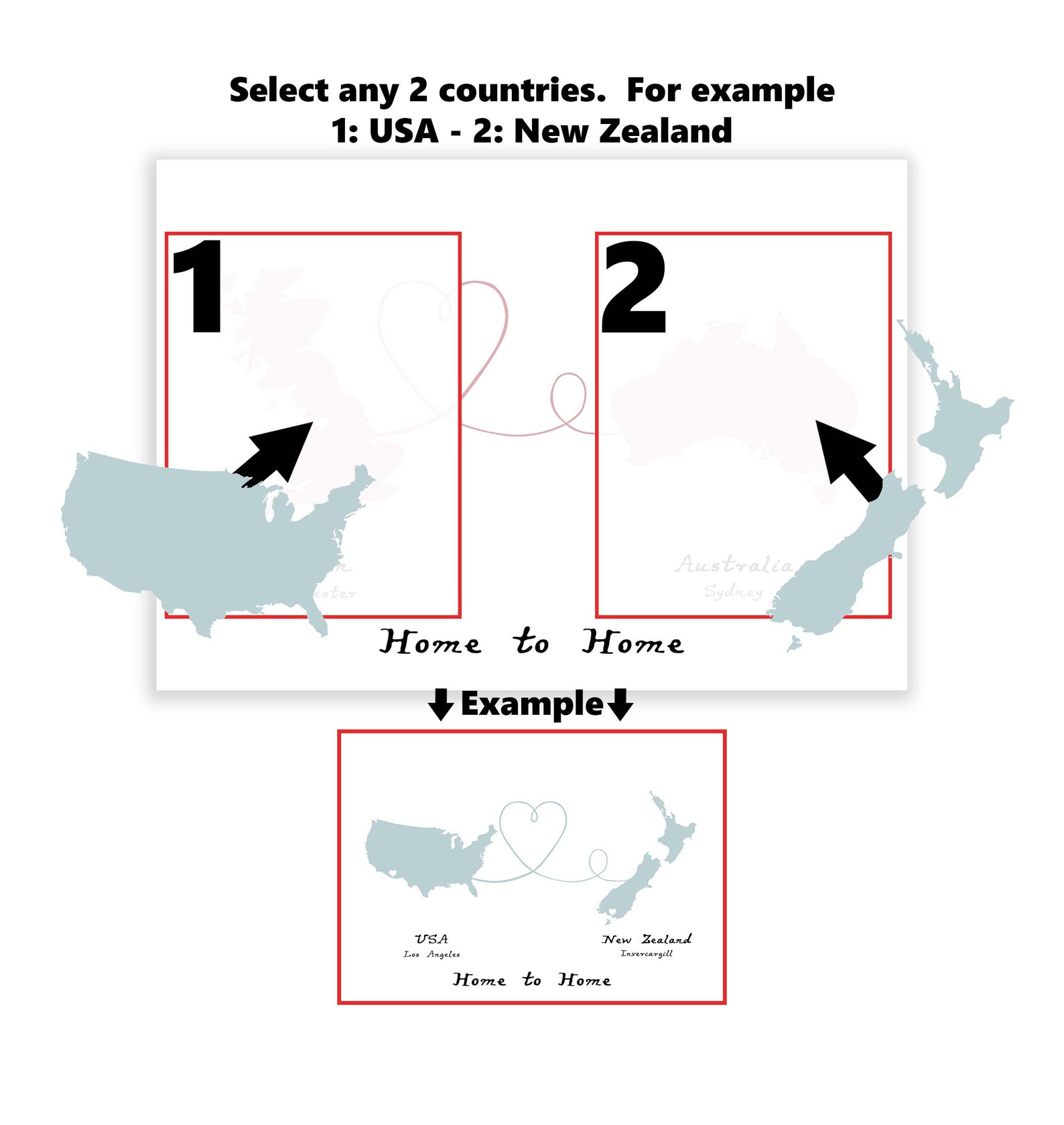 Personalised Map Print Any Two Countries Custom Map Art - Etsy