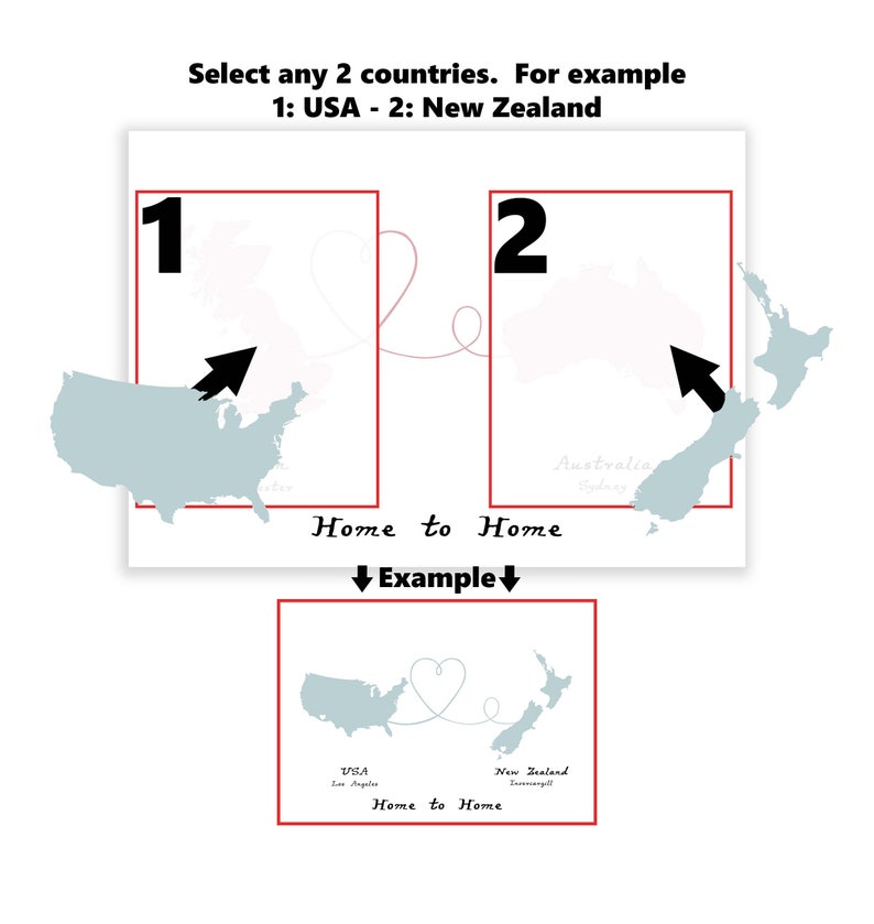 Personalised Map Print Any Two Countries Custom Map Art - Etsy