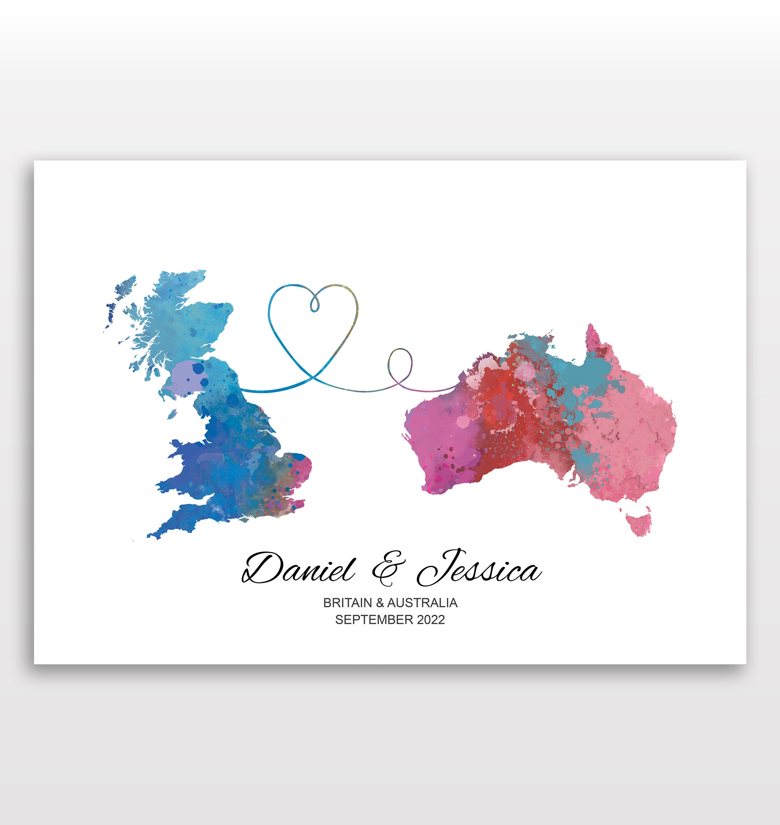 Personalised Map Print Select Two Countries Customisable - Etsy UK
