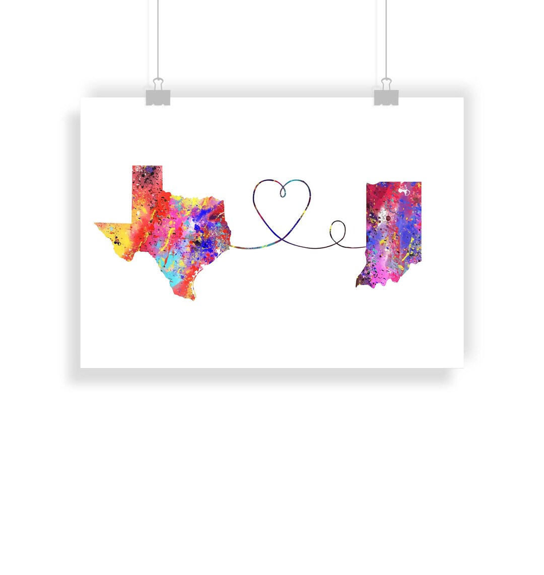 Texas to Indiana Travel Watercolour Print - Etsy