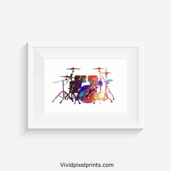 Drum set poster Watercolour print | Etsy