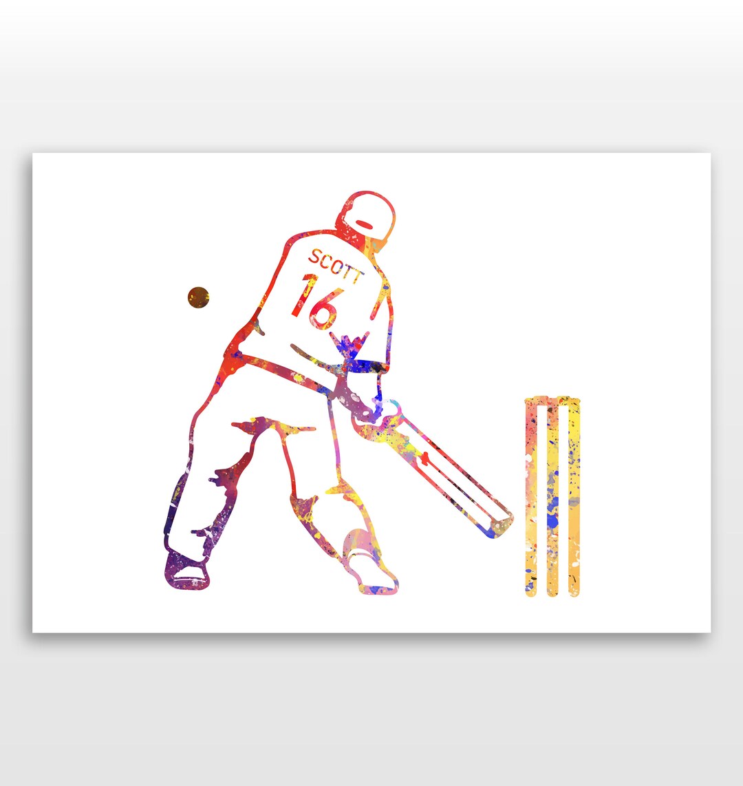 Watercolour Cricket Print Personalised Cricket Poster Available in 4 ...