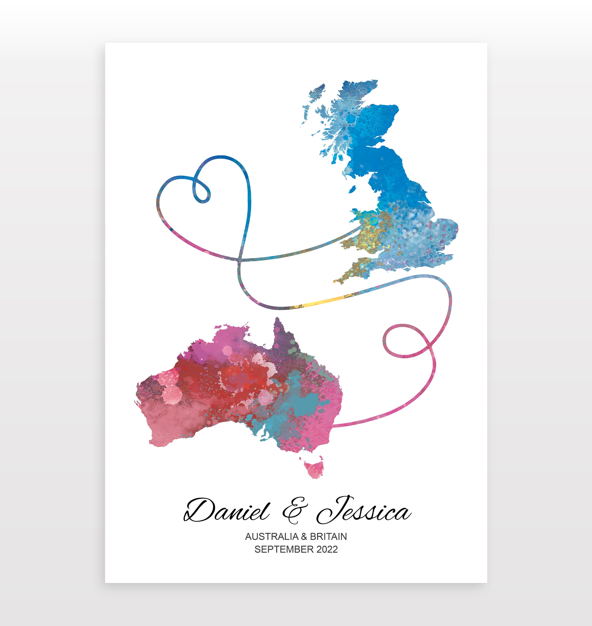 Customisable Map Art Personalised Map Print Select Two - Etsy