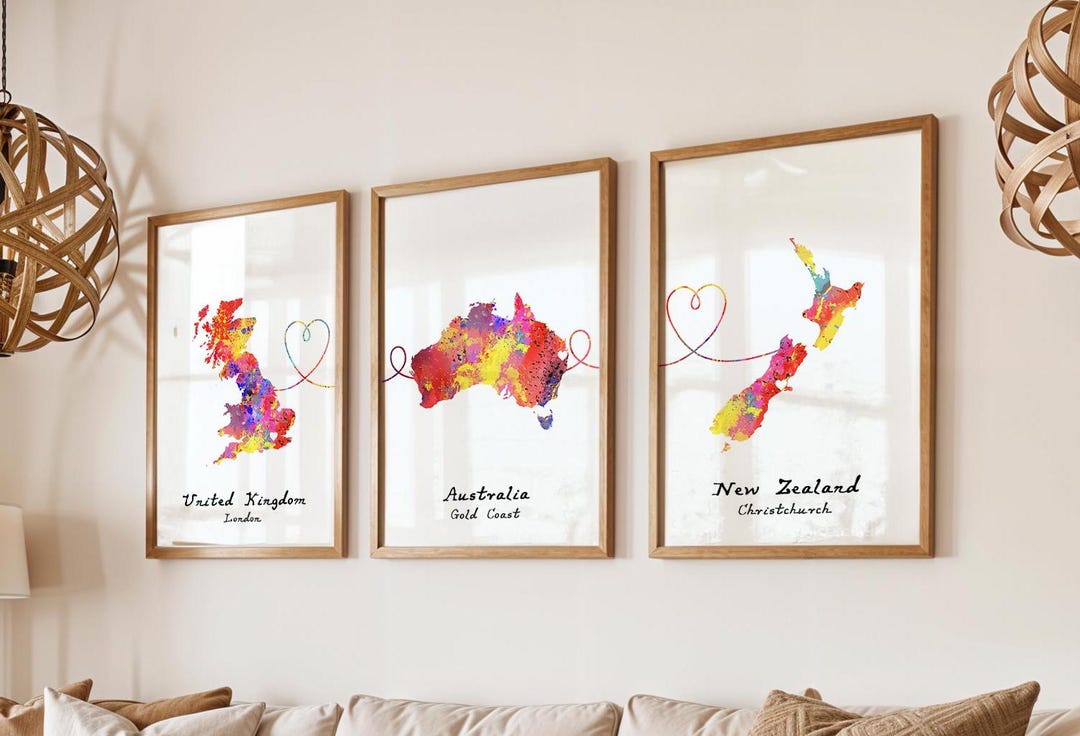 Digital Personalised Map Print - Any Three Countries - Custom Map Art ...