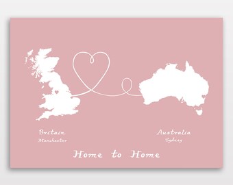 Personalised Map Print Any Two Countries Custom Map Art | Etsy
