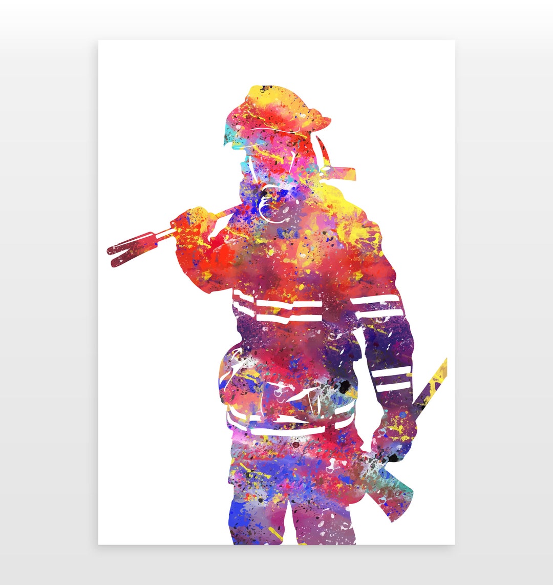 Watercolour Fireman Poster, Minimalist Firefighter Print - Etsy