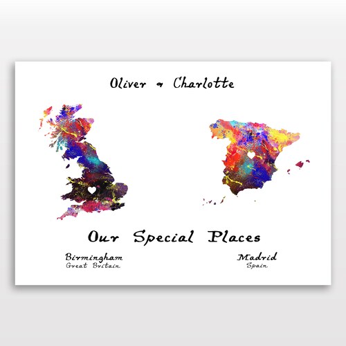 Personalised Map Print Any Two Countries Custom Map Art - Etsy UK