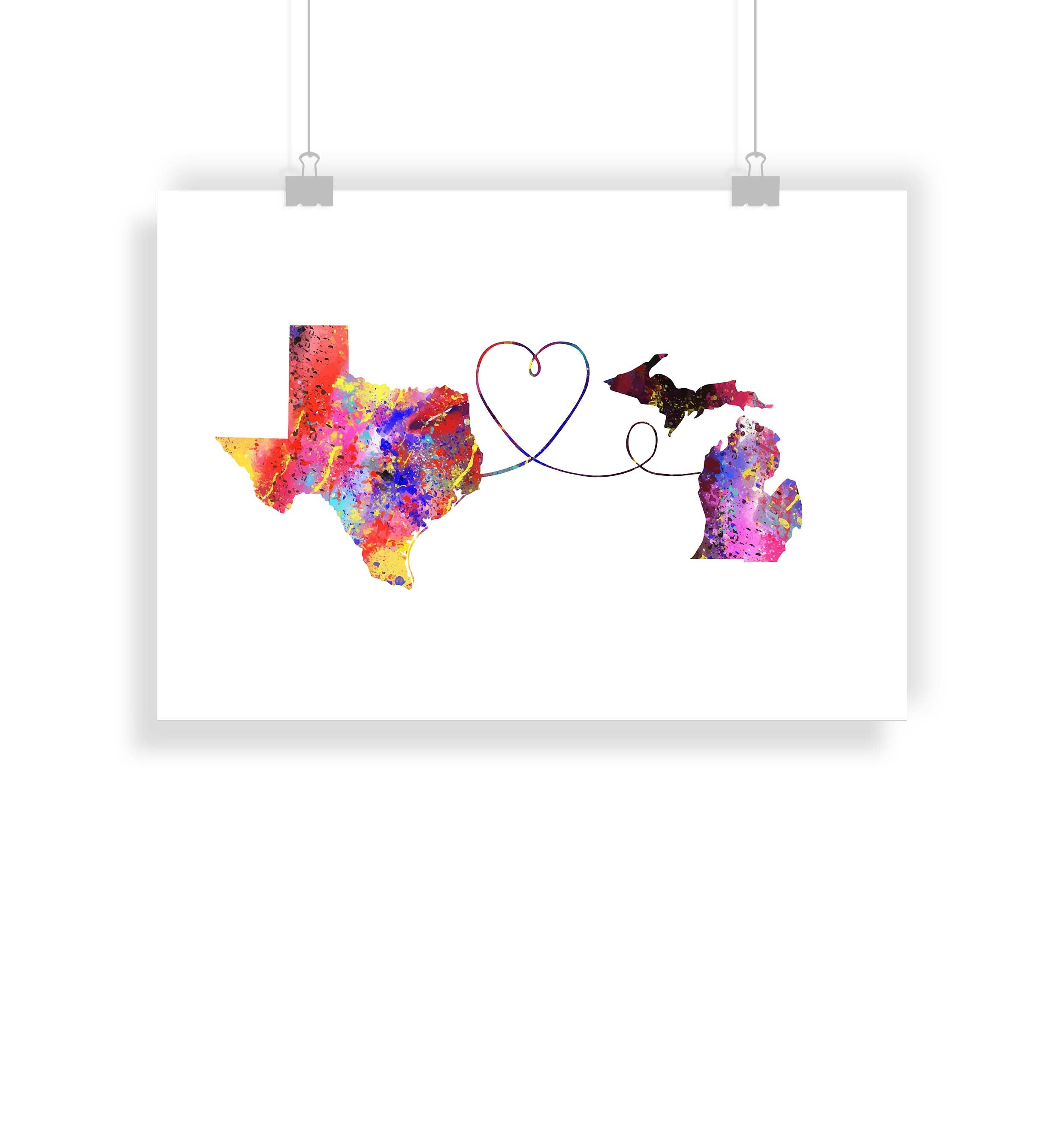Texas to Michigan Travel Watercolour Print - Etsy