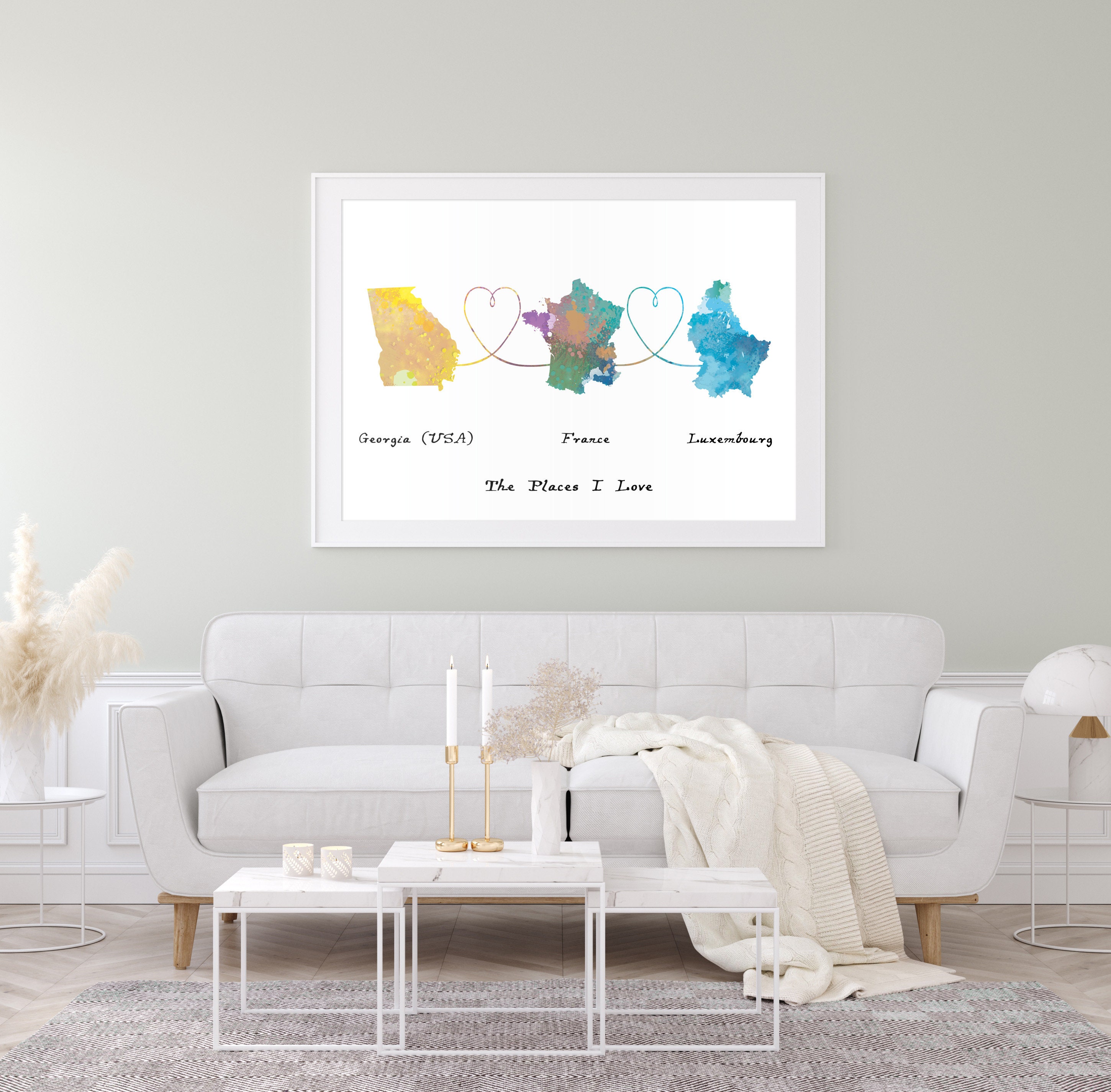 Personalised Map Print Any Three Countries Custom Map Art | Etsy
