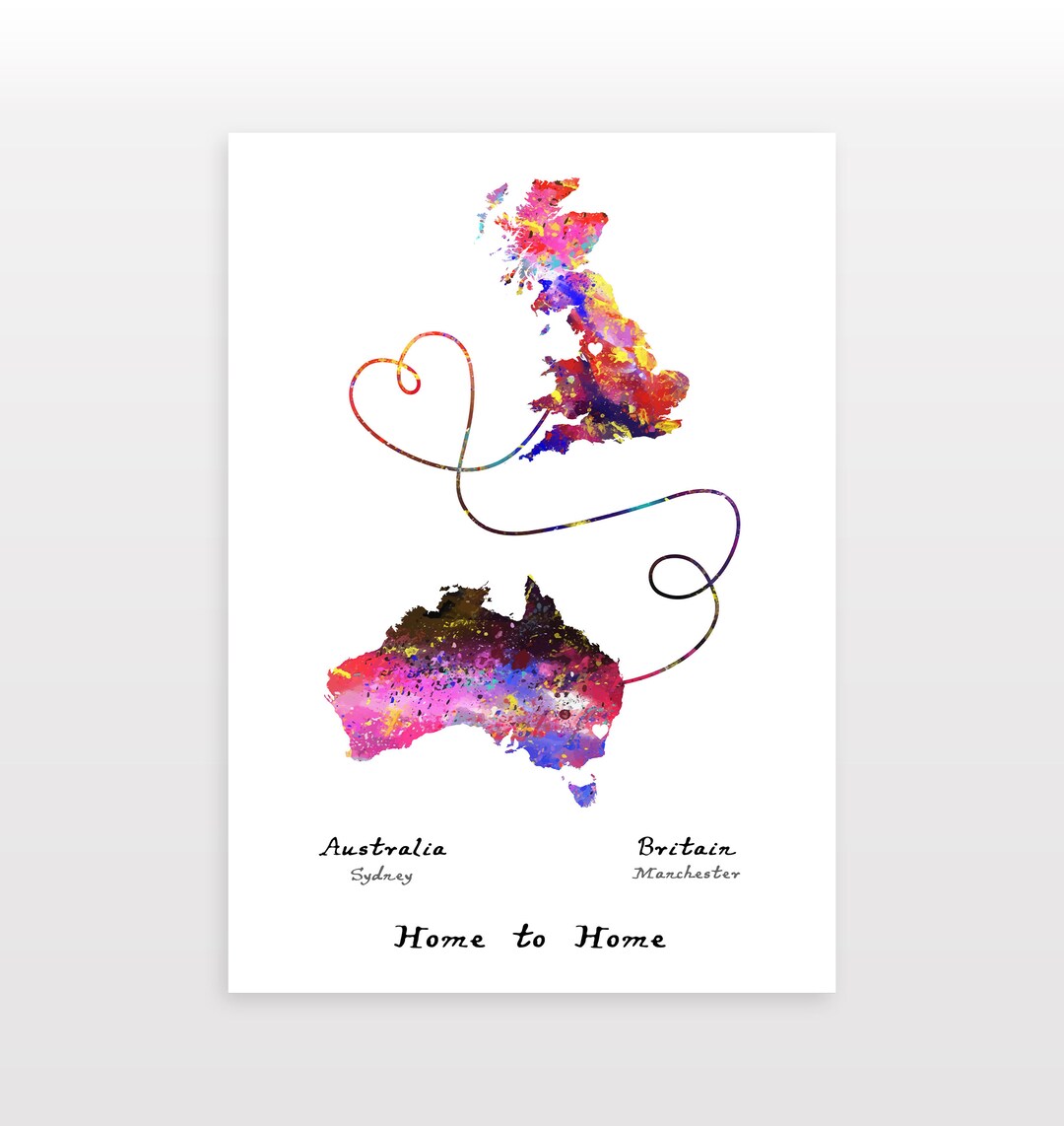 Personalised Map Print Any Two Countries Custom Map Art Available in 9 ...