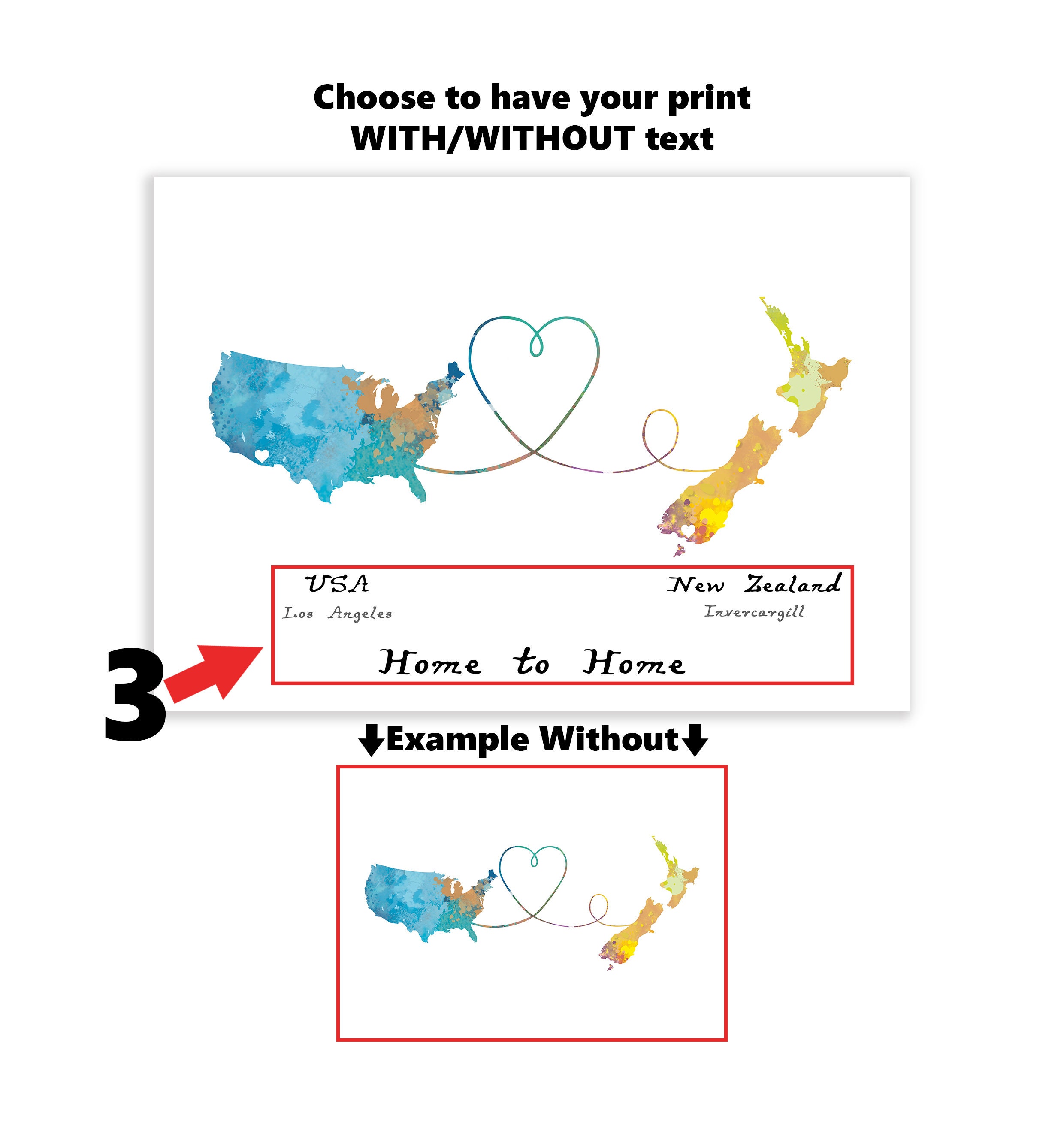 Personalised Map Print - Any two countries - Custom Map Art - Available ...