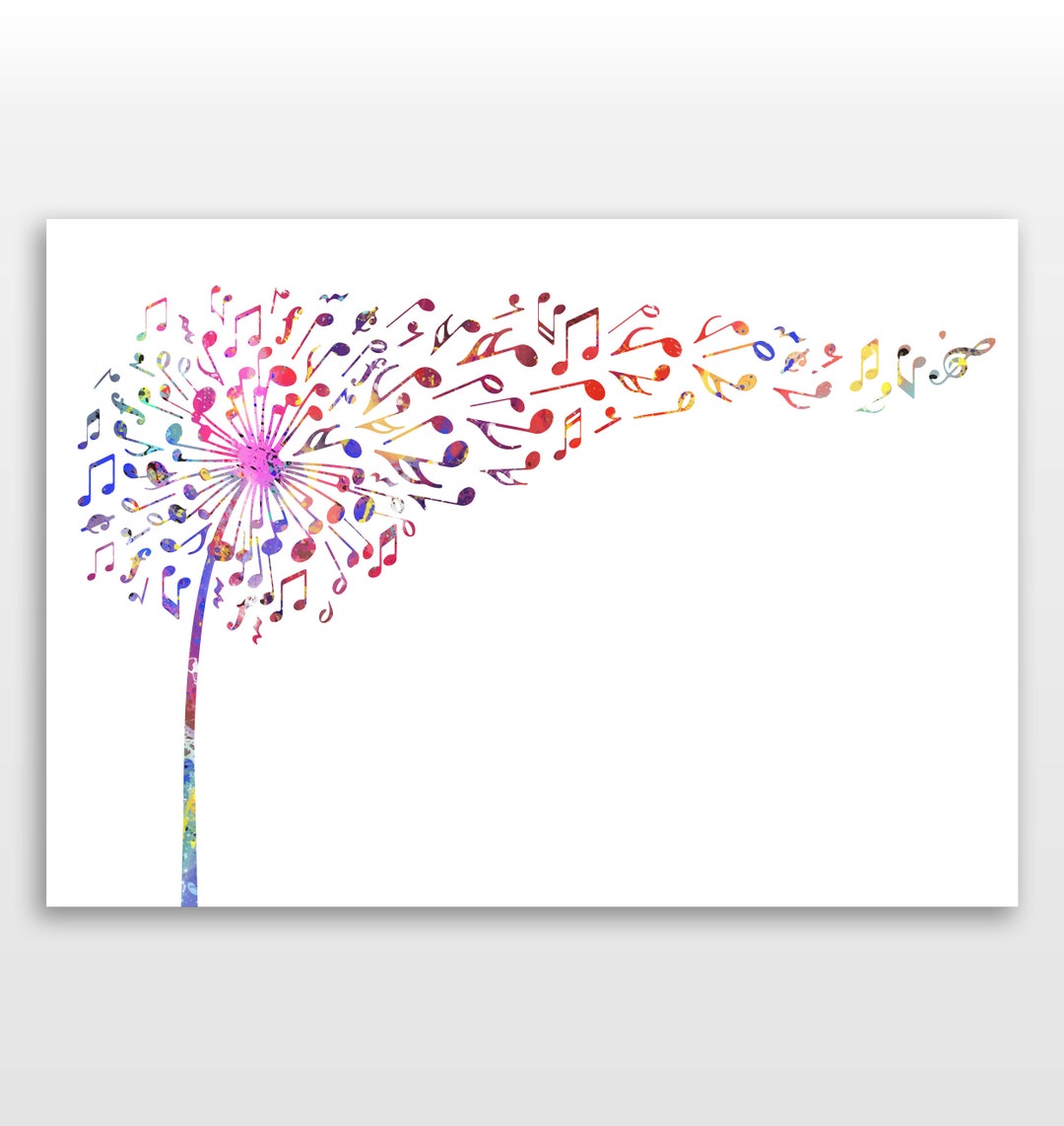 Dandelion Music Poster - Musical Flower Print - Watercolour Print - Etsy