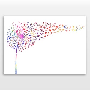 Dandelion Music Poster - Musical Flower Print - Watercolour Print - Etsy