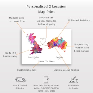 Personalised Map Print - Any Two Countries - Custom Map Art - Available ...