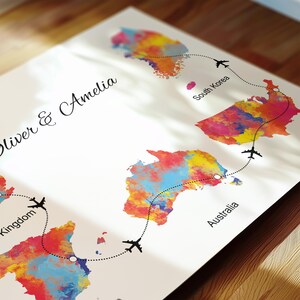 Personalised Map Print With Linked Locations | Custom Travel Adventures ...