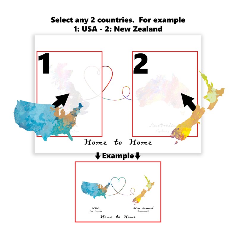 Personalised Map Print Any Two Countries Custom Map Art - Etsy UK