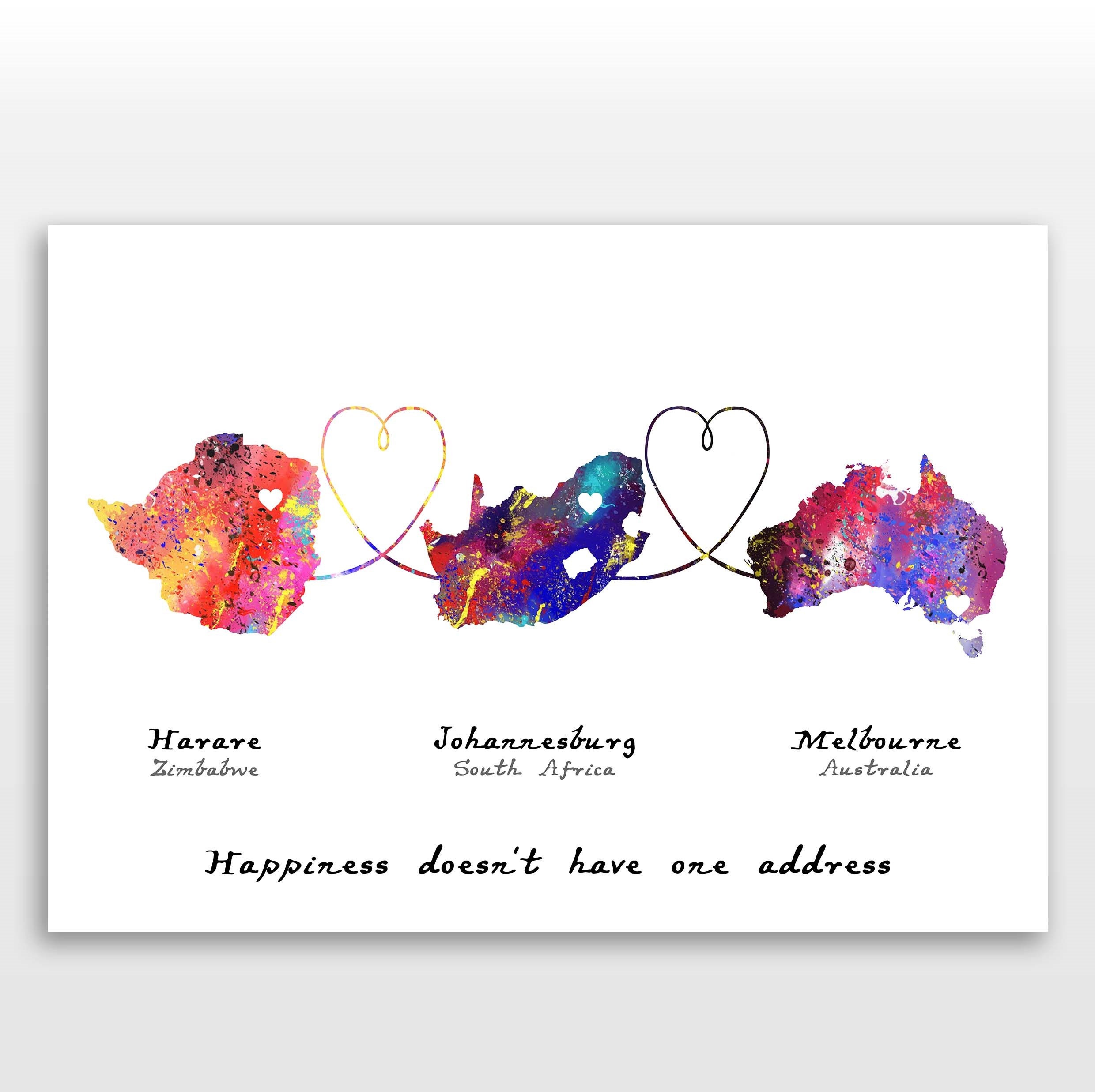 Personalised Map Print Any Three Countries Custom Map Art | Etsy