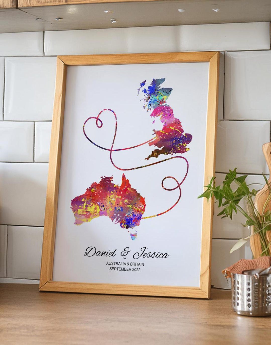 Customisable Map Art - Personalised Map Print - Select Two Countries ...