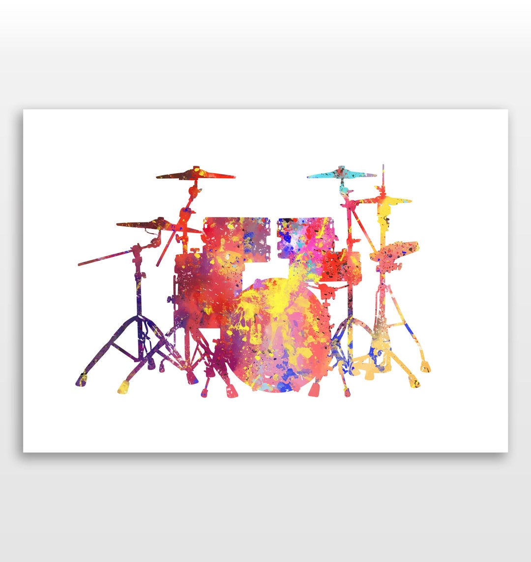Drum Set Poster - Watercolour Print - Etsy