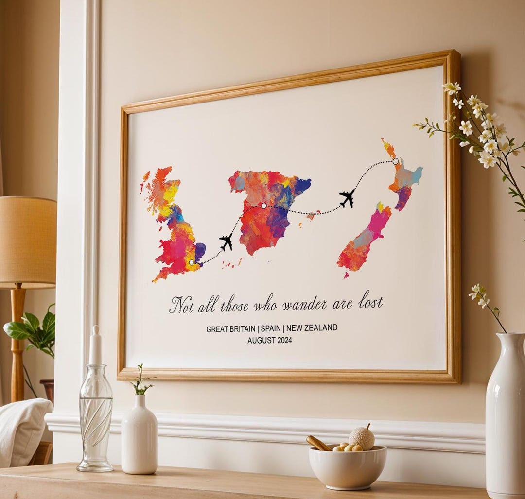 Personalised Map Print With Linked Locations | Custom Travel Adventures ...